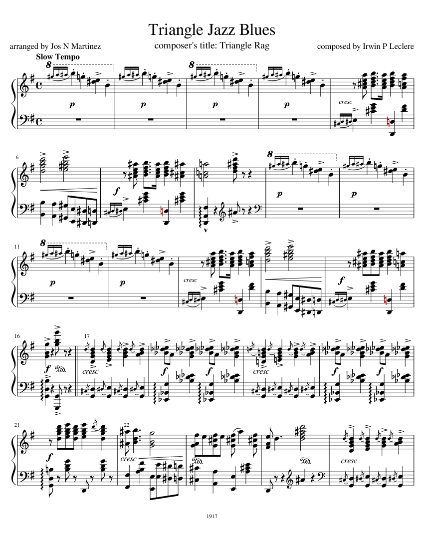 "Triangle Jazz Blues" Irwin P Leclere 1917 Sheet music for Piano (Solo ...