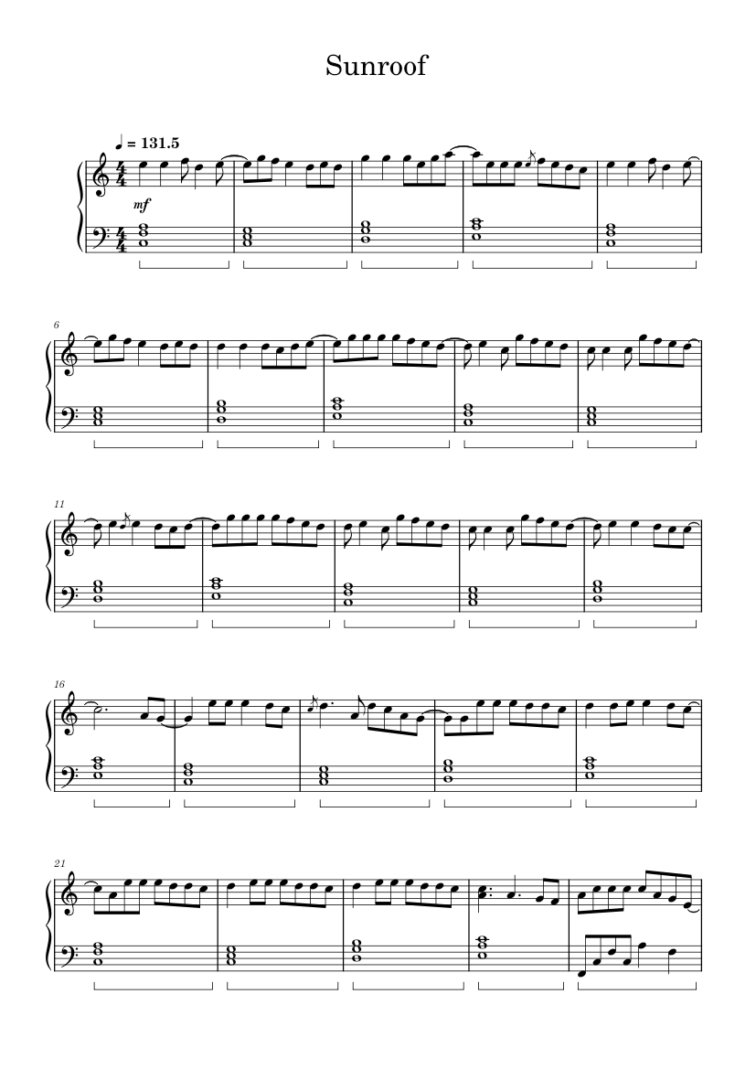 Sunroof Sheet Music for Piano (Solo) Easy | MuseScore.com