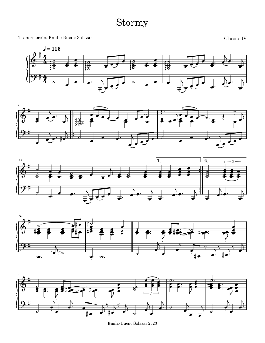 Stormy Sheet Music for Piano (Solo) | MuseScore.com