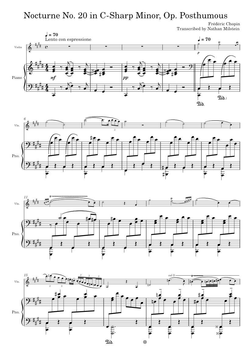 Chopin Nocturne No. 20 in C-Sharp Minor, Op. Posthumous - arr. by Nathan Milstein Sheet Music ...