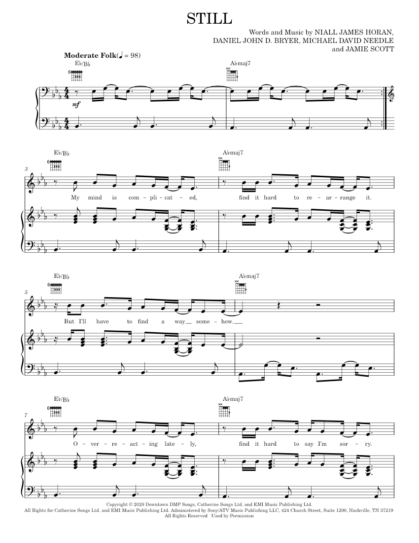 Play Official version of Still Sheet Music by Niall Horan for Piano ...