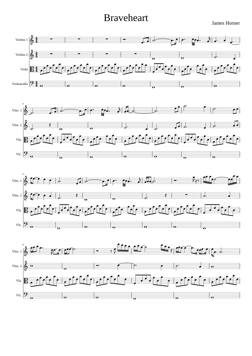 Braveheart Sheet music for Viola, Cello, Strings group (Mixed Quartet ...