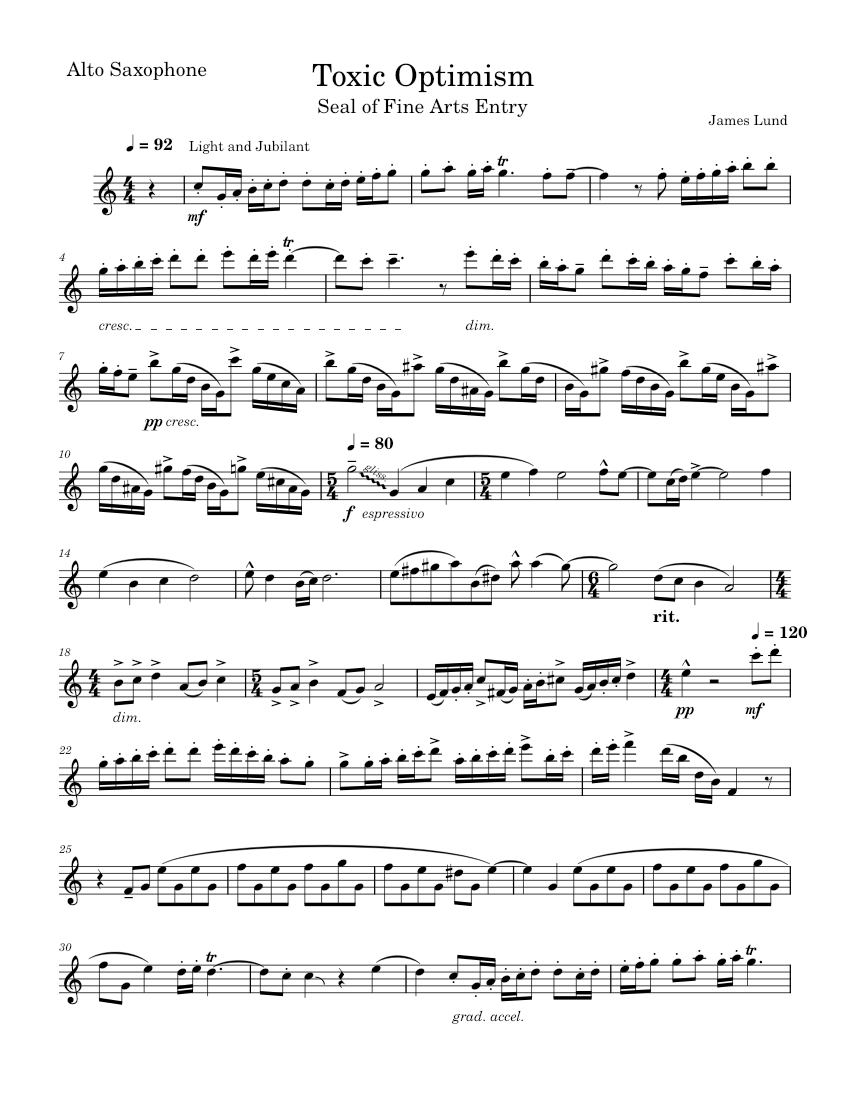 Toxic Optimism Sheet music for Saxophone alto (Solo) | Musescore.com