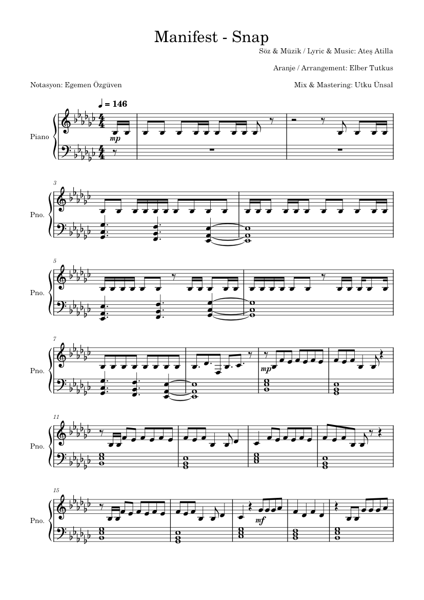 Manifest - Snap Sheet Music for Piano (Solo) | MuseScore.com