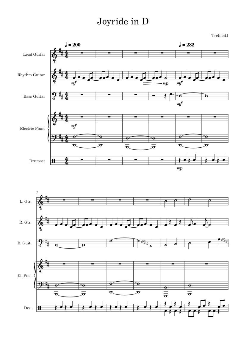 Joyride in D – TrebledJ Sheet music for Piano, Guitar, Bass guitar ...