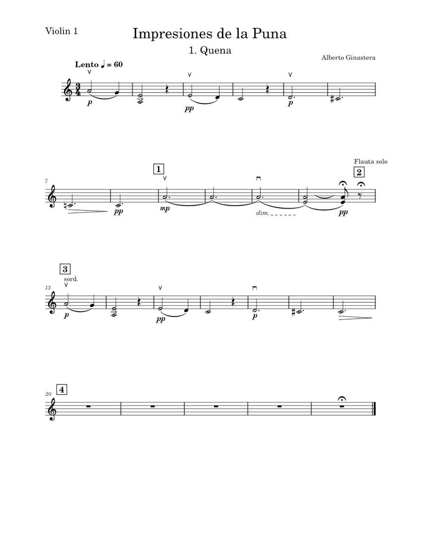 1. Quena (Impresiones de la Puna) – Alberto Ginastera (violin 1) Sheet ...