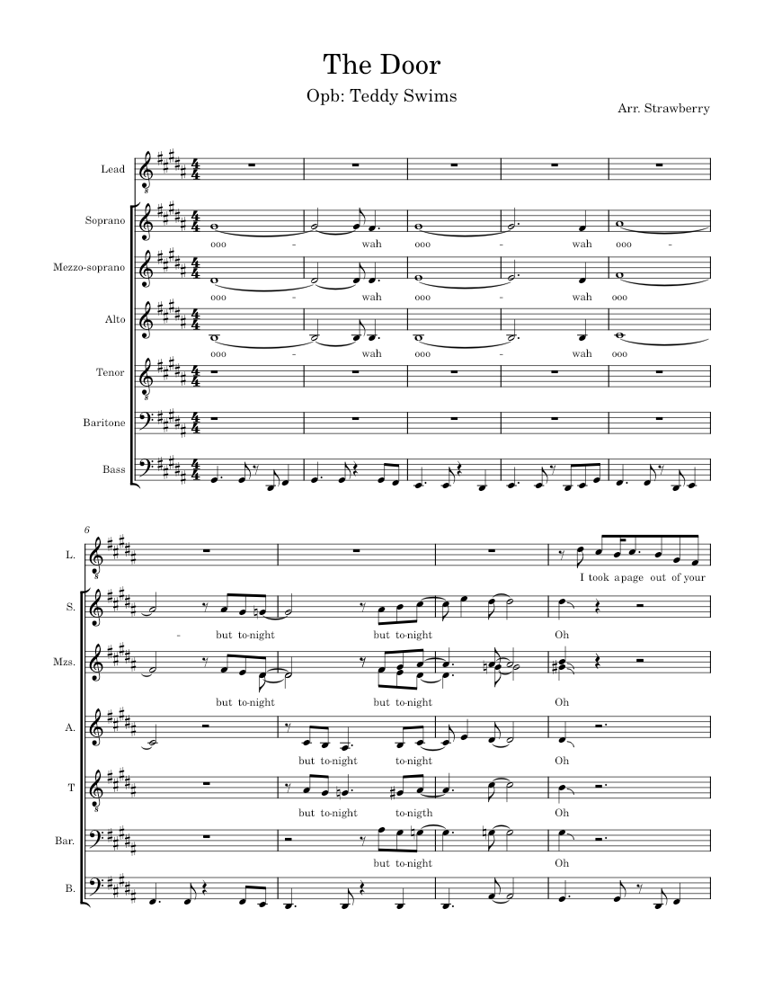 The Door – Teddy Swims Sheet Music for Bass guitar, Synthesizer (A ...