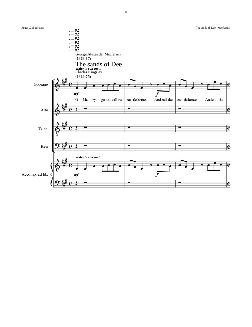 The sands of Dee - George Alexander Macfarren Sheet music for Bass ...