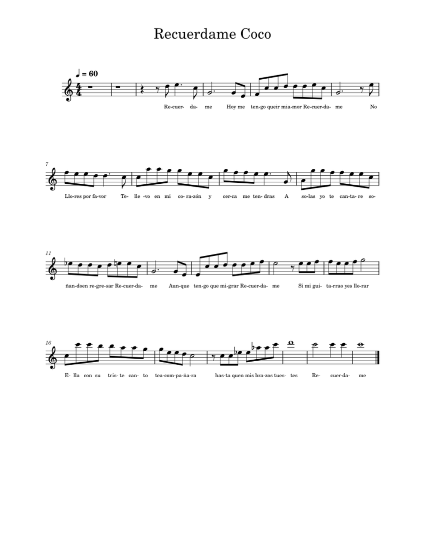 Recuérdame – walt disney corporation Recuerdame Coco Sheet music for ...
