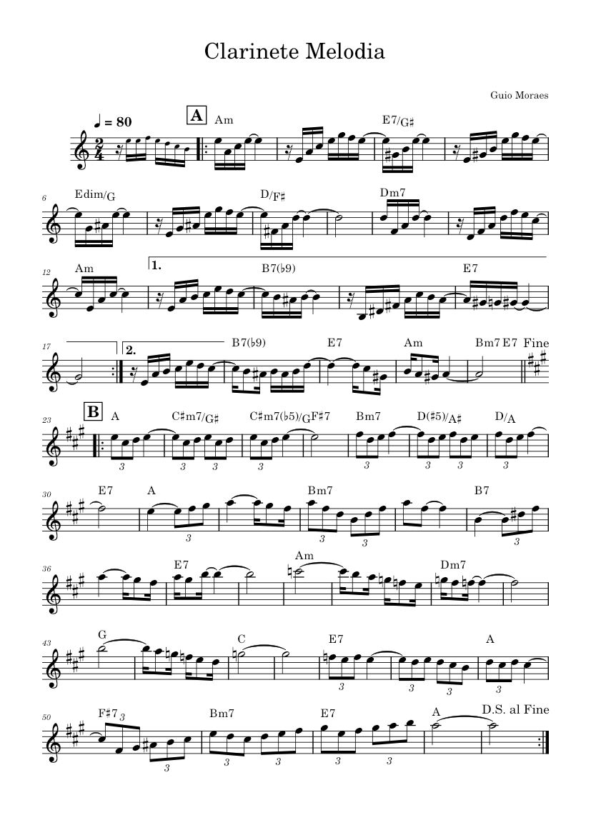 CLARINETE MELODIA – Guio Moraes Clarinete Melodia – Guio Moraes Sheet Music with Chords for ...