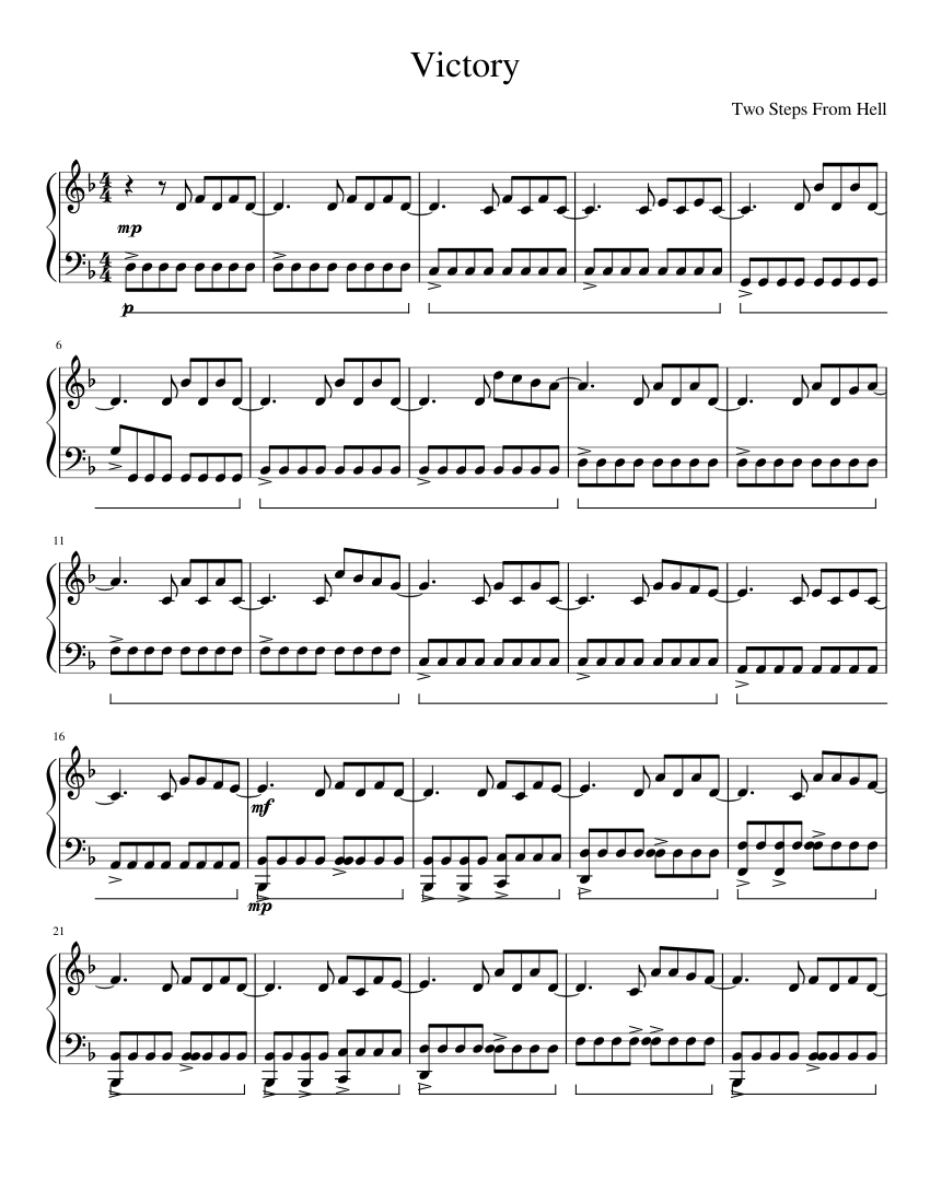 Victory (Battlecry) Two Steps From Hell Sheet music for Piano (Solo ...