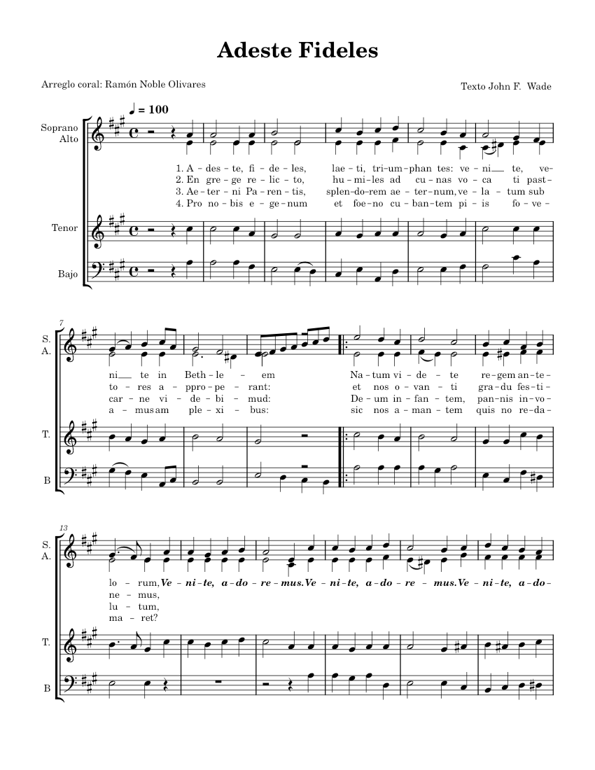 Adeste Fideles – John F. Wade Arreglo Coral Ramón Noble Olivares Sheet music for Piano (SATB ...