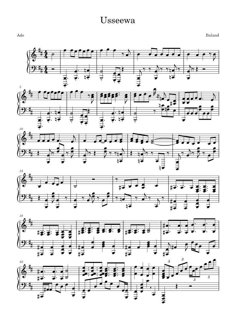 Usseewa (うっせぇわ ) - Ado – Ado Usseewa Sheet Music for Piano (Solo ...