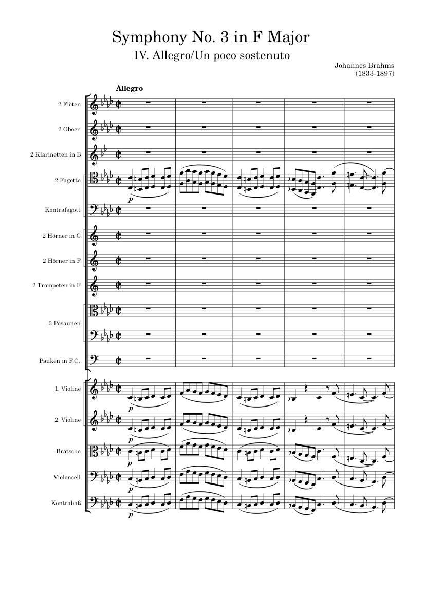 Brahms-Symphony No. 3 in F Major: IV. Allegro/Un poco sostenuto Sheet ...