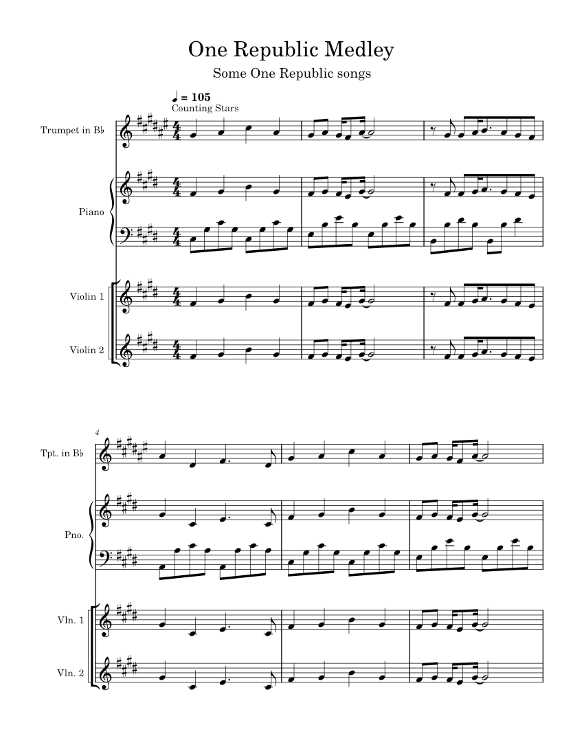 One Republic Medley – Misc Medley One Republic Medley Sheet music for ...