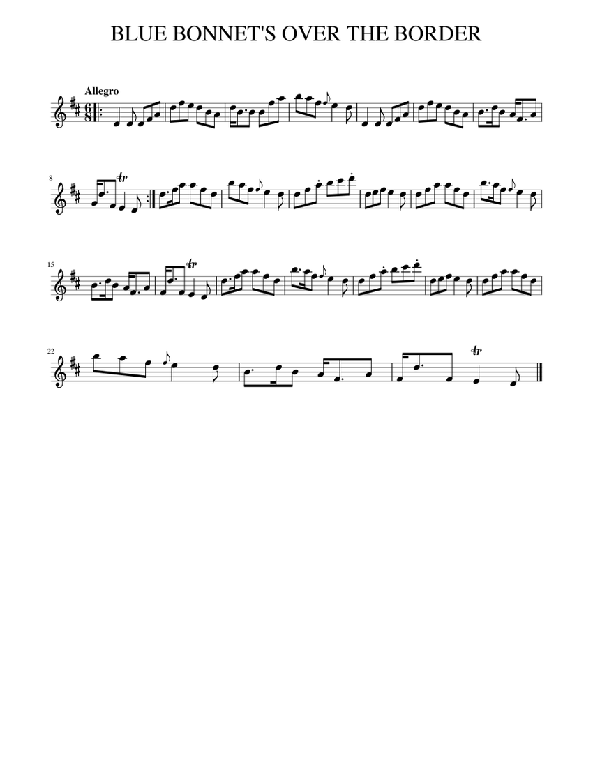 BLUE BONNET'S OVER THE BORDER Sheet music for Piano (Solo) | Musescore.com