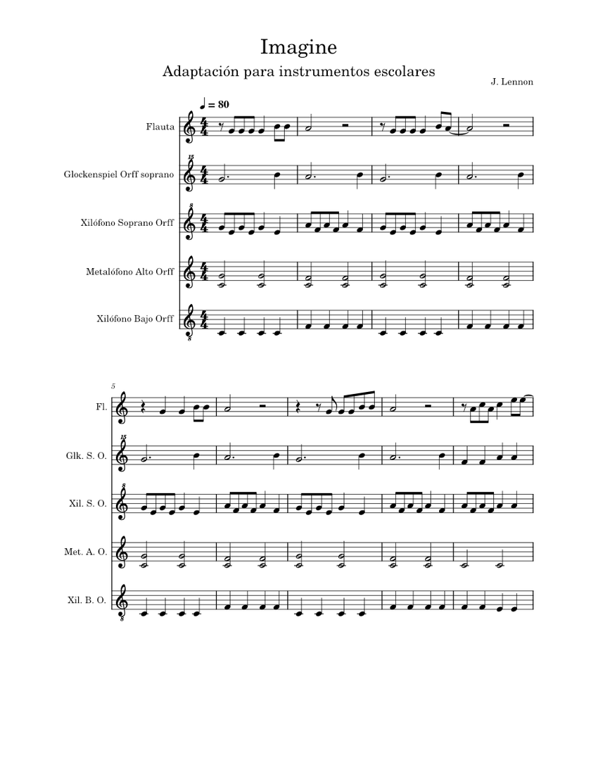 Imagine – John Lennon Sheet music for Flute, Xylophone, Percussion ...