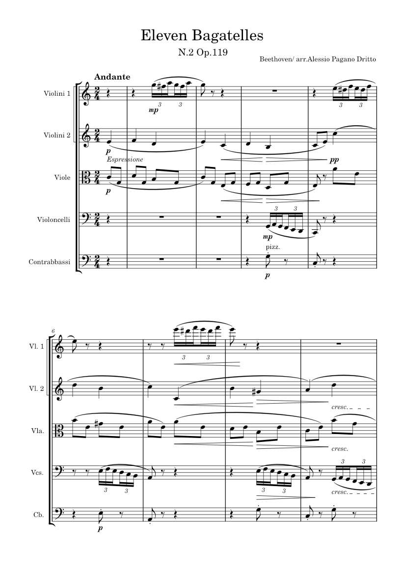 Bagatella n 2 - Beethoven - Strings Transcription - Alessio Pagano Dritto Sheet Music for ...