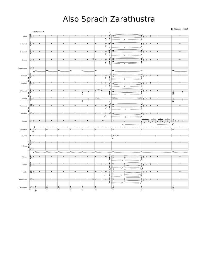 R. Strauss : Also Sprach Zarathustra, Op. 30 (Part 1) Sheet music for ...