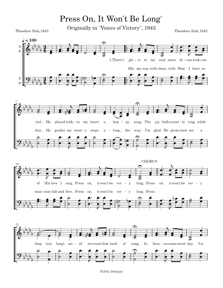 Press On, It Won't Be Long – Theodore Sisk Sheet Music for Synthesizer ...