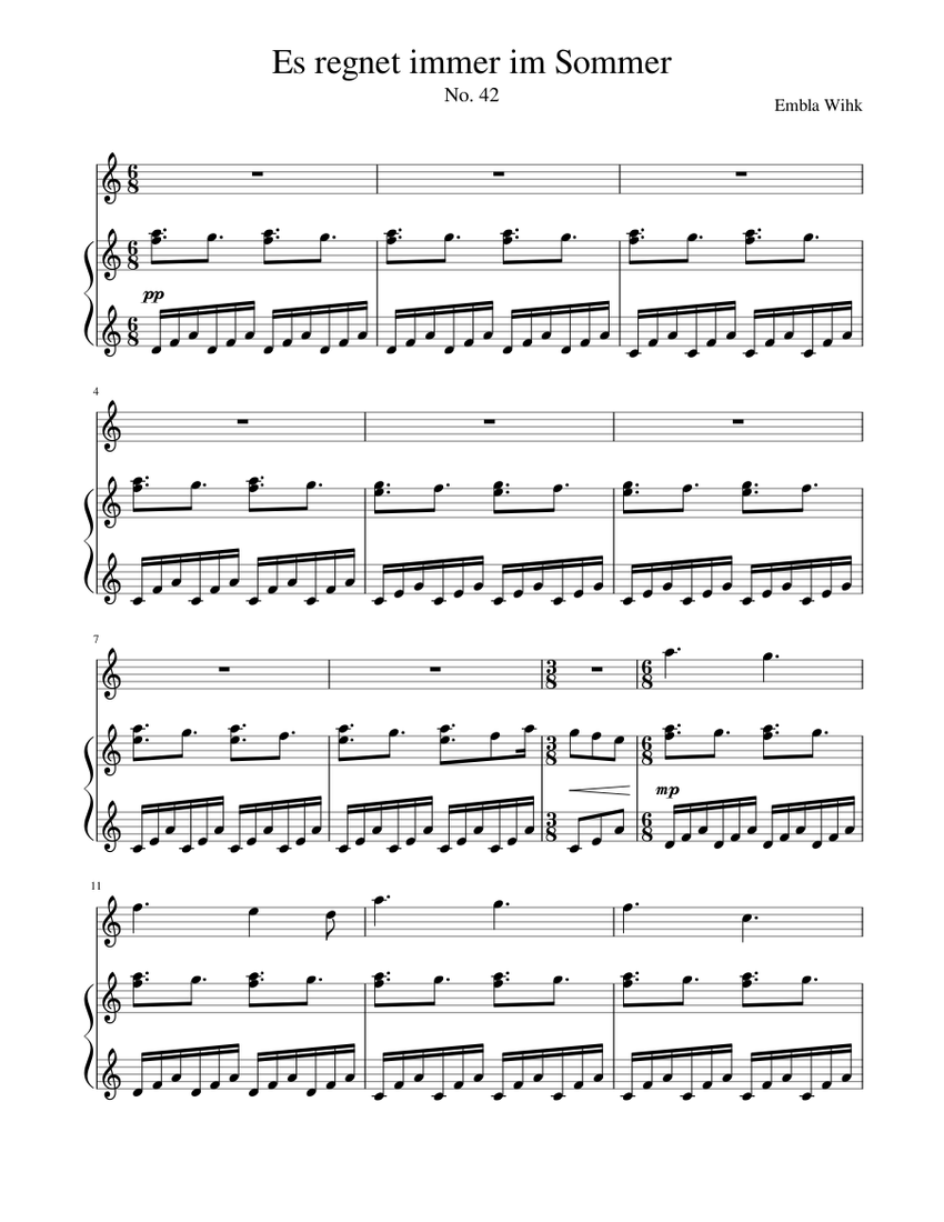 Es regnet immer im Sommer Sheet music for Piano, Vocals (Mixed Duet ...