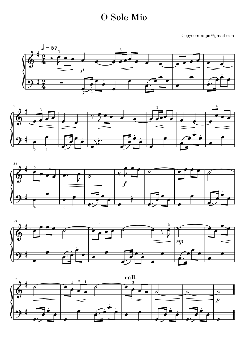 O Sole Mio – Eduardo Di Capua Sheet Music for Piano (Solo) Easy | MuseScore.com