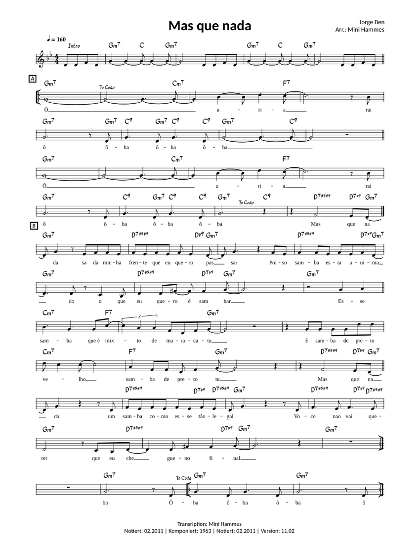 Jorge Ben - Mas que nada Sheet music for Piano (Solo) | Musescore.com