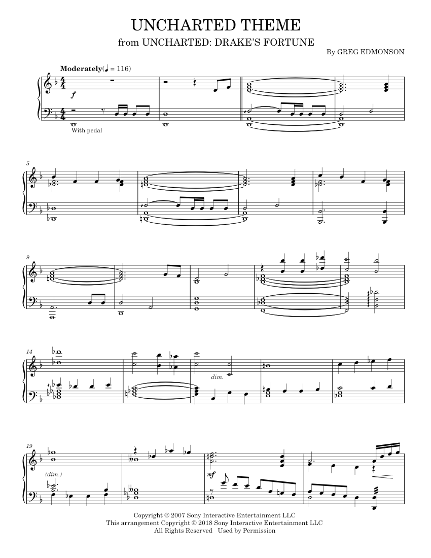 uncharted theme Sheet music for Piano: Music Notes