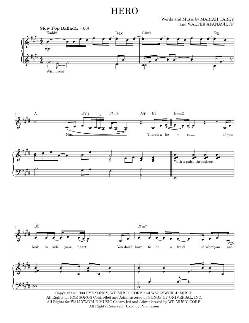 hero Sheet music for Piano, Vocals: Music Notes