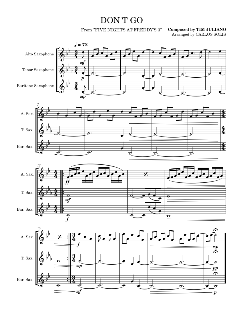 DON'T GO (FNaF 3) by CARLIT0CHURRIT0 Sheet music for Saxophone alto ...