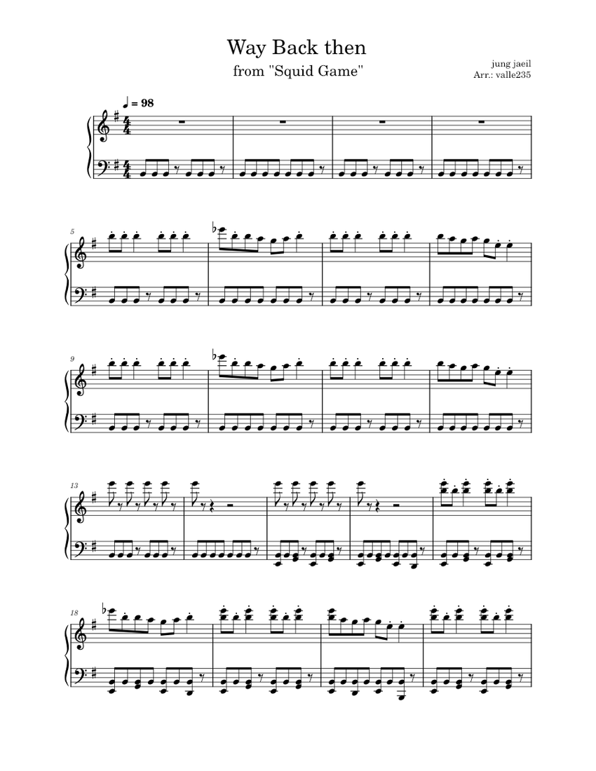 Squid Game - Way Back Then – Jung Jaeil Sheet music for Piano (Solo ...