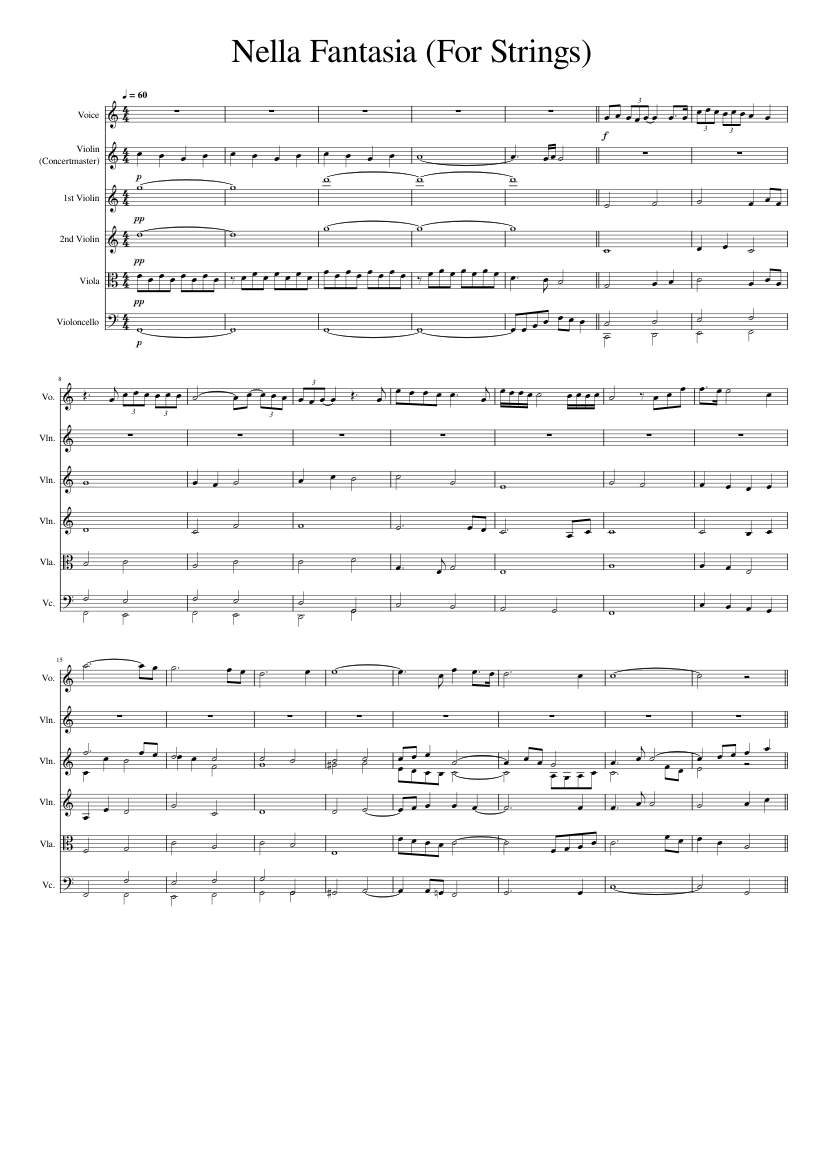Nella Fantasia (For Strings) Sheet Music for Violin, Viola, Cello, Voice (other) (Mixed Ensemble ...