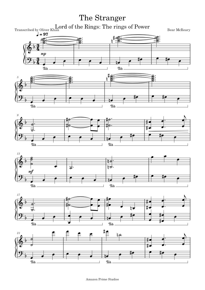 The Stranger - Lord of the Rings: The rings of Power Sheet music for ...