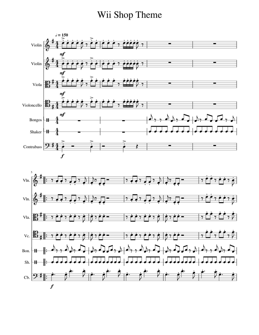 Wii Shop Theme Sheet music for Contrabass, Violin, Viola, Cello & more ...