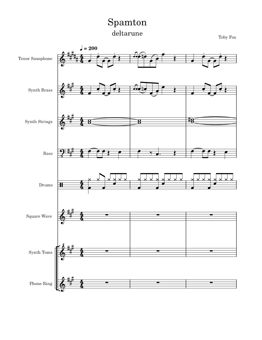 Spamton – Toby Fox Sheet music for Vocals, Saxophone tenor, Bass guitar ...