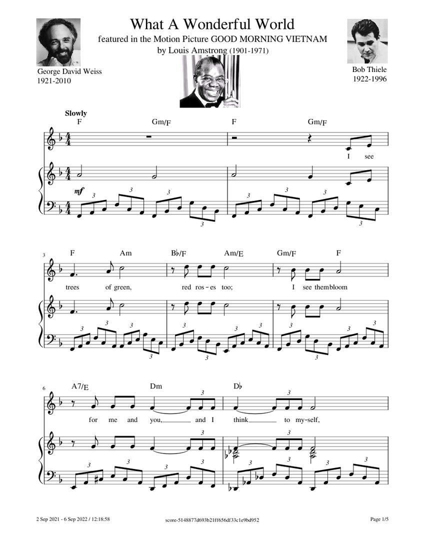What A Wonderful World – Louis Amstrong Sheet music for Piano, Violin ...