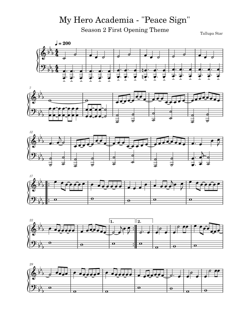 My Hero Academia Season 2 Opening 1 - "Peace Sign" Piano Arrangement ...