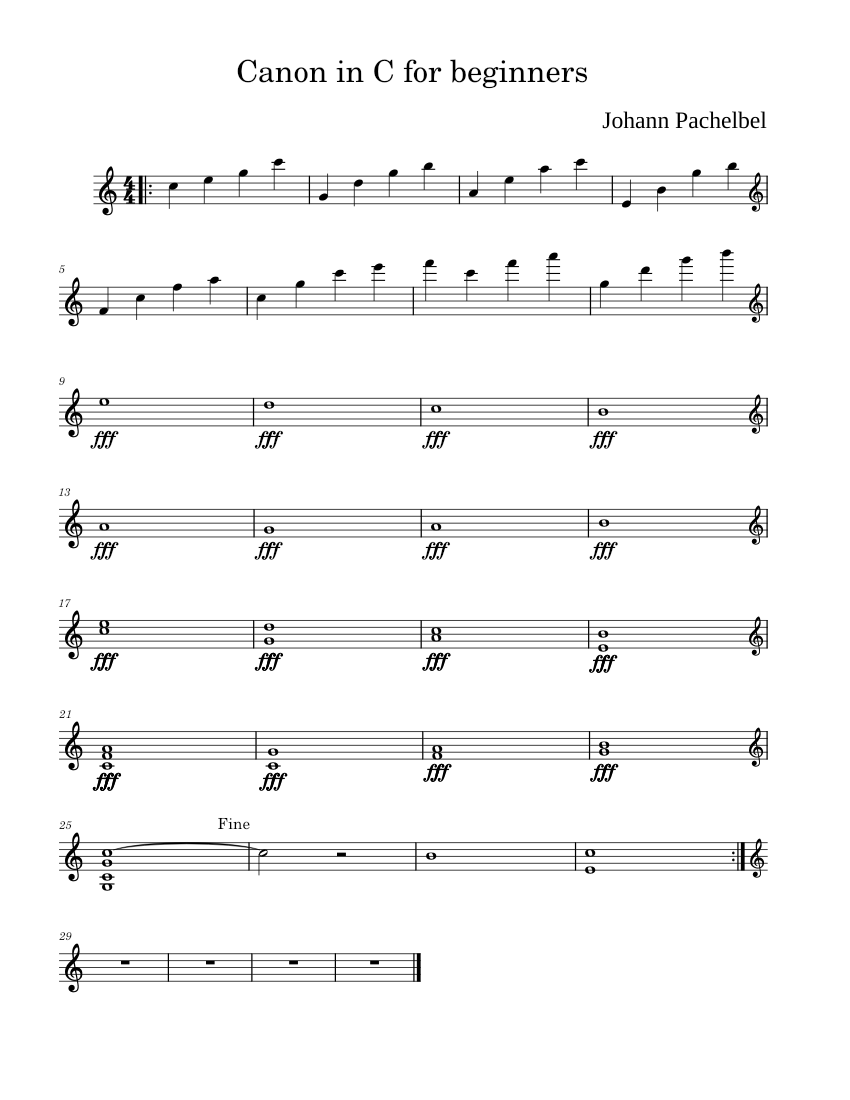 Canon in c – Johann Pachelbel Canon in C for beginners Sheet music for ...