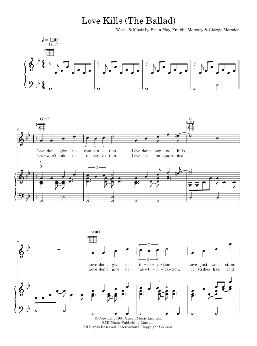 Love Kills (The Ballad) Sheet music for Piano, Vocals by Queen: Music ...