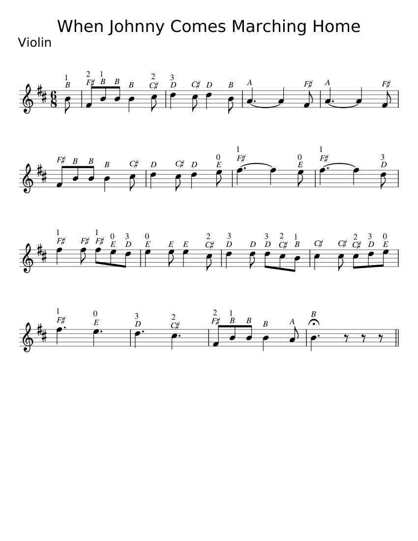 When Johnny Comes Marching Home-Violin note names Sheet music for ...