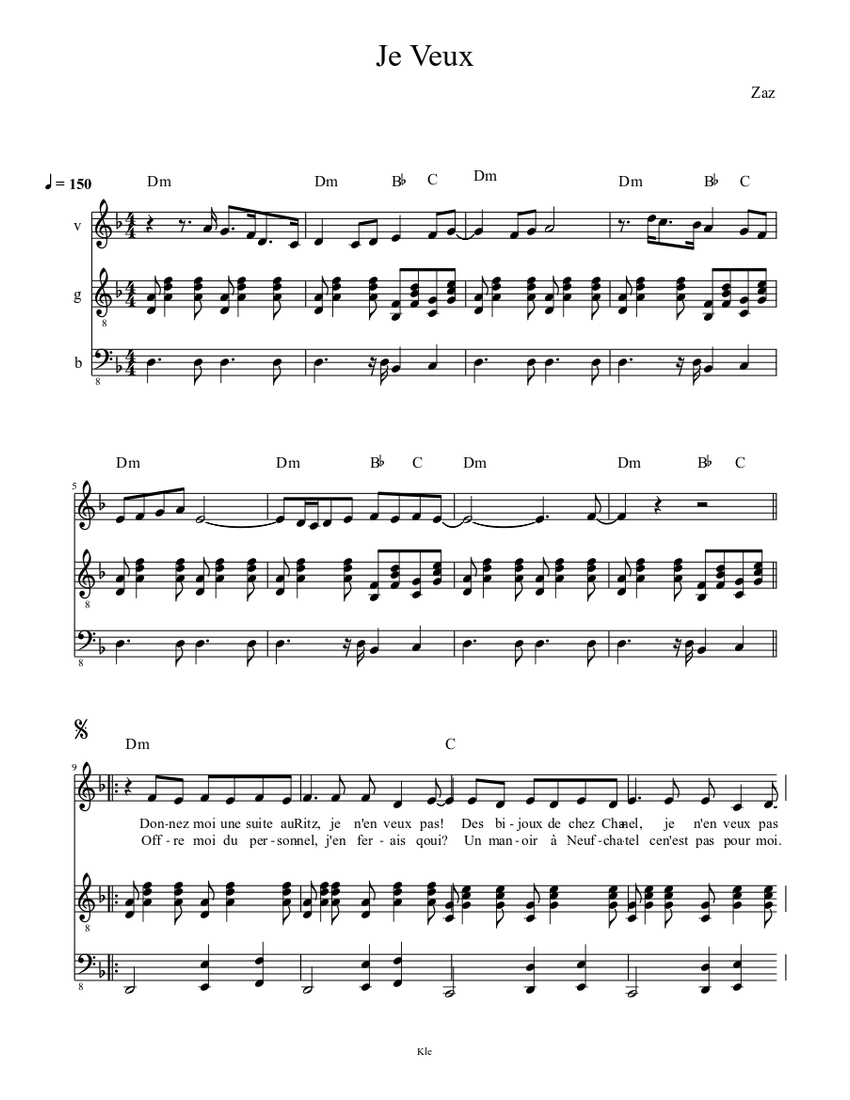 Je Veux Sheet music for Guitar, Bass guitar, Trumpet in c (Mixed Trio ...
