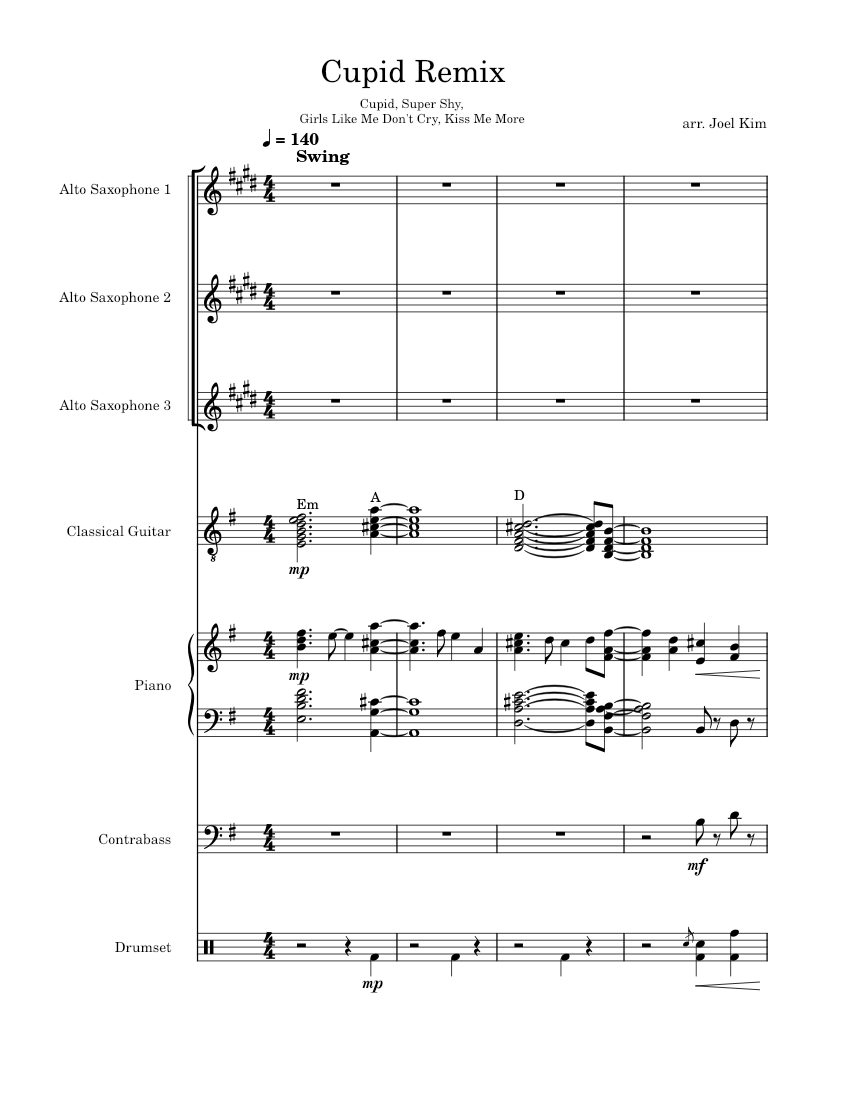 Cupid – FIFTY FIFTY Sheet Music for Piano, Saxophone alto, Contrabass ...