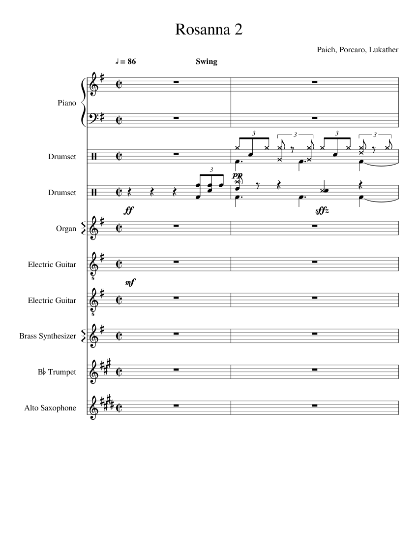 Rosanna 2 Sheet music for Piano, Organ, Saxophone alto, Trumpet in b ...