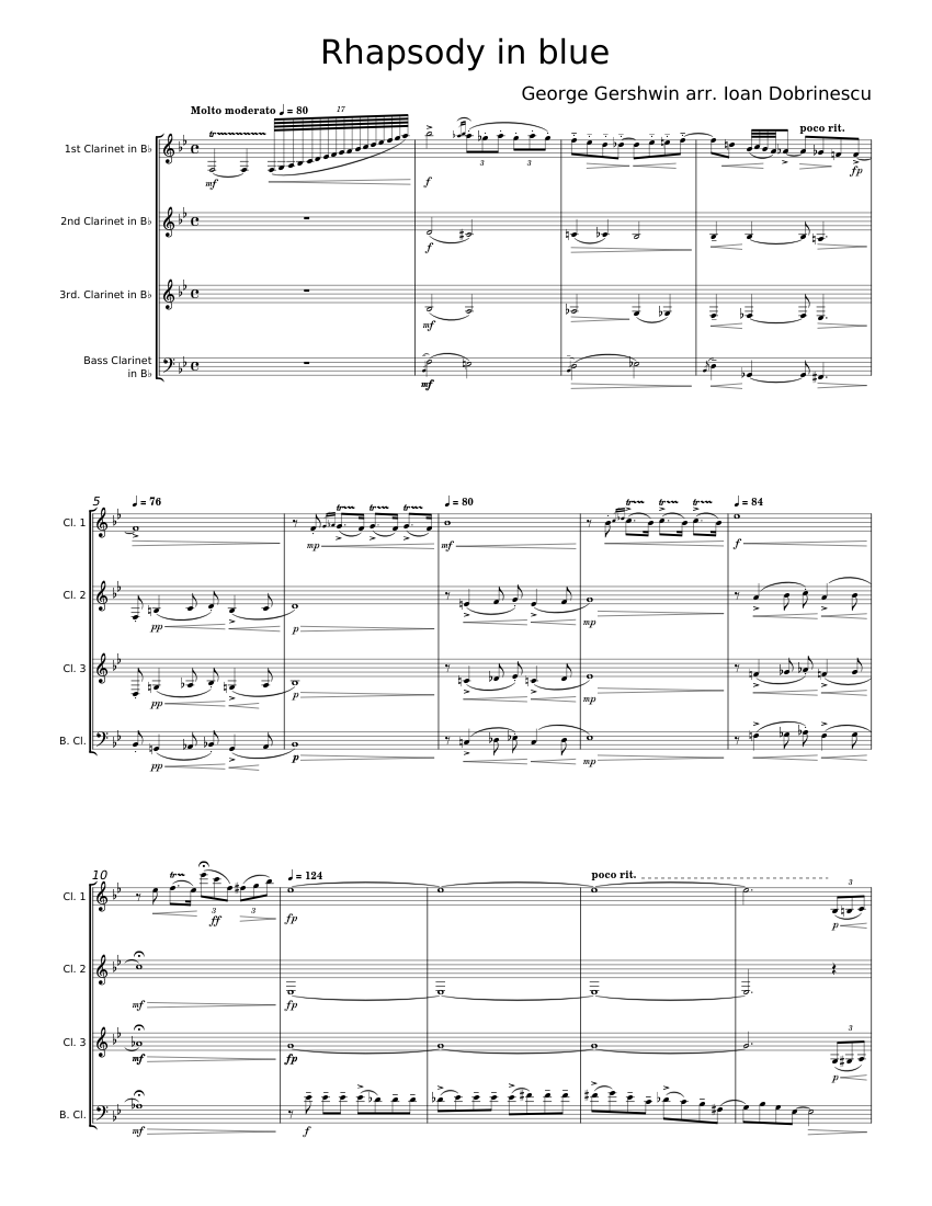 Rhapsody in Blue - George Gershwin Sheet Music for Clarinet in b-flat ...