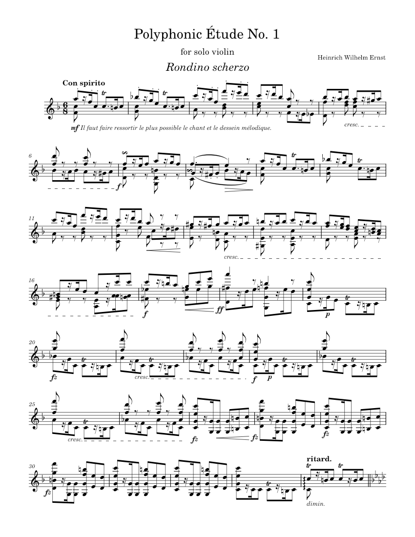 Polyphonic Étude No. 1 - H. W. Ernst Sheet music for Violin (Solo ...