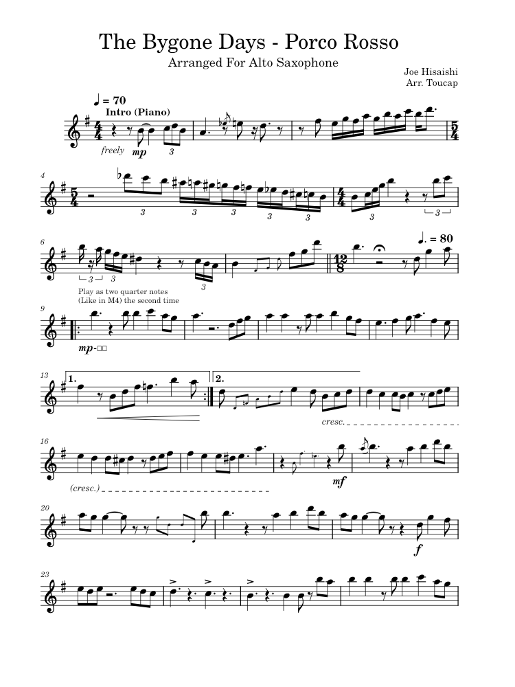 Bygone Days - For Alto Saxophone Sheet Music for Saxophone alto (Solo ...