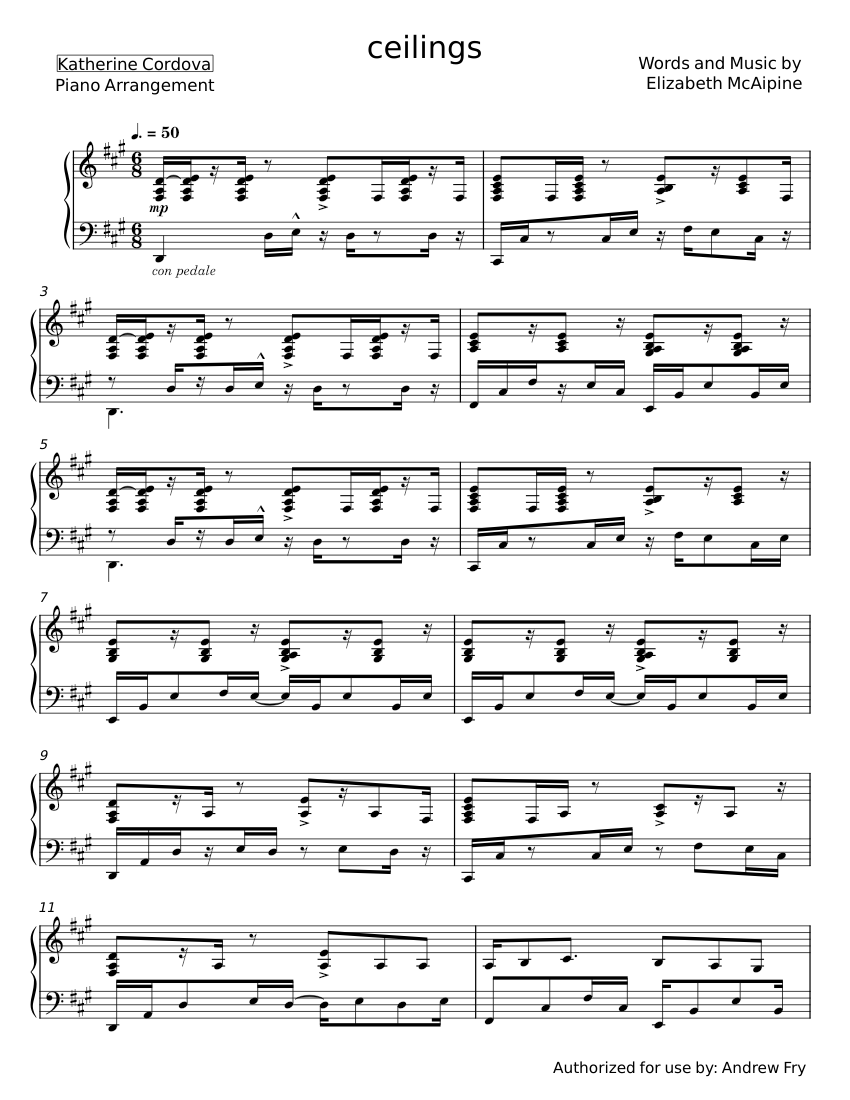Ceilings Piano Sheet Music