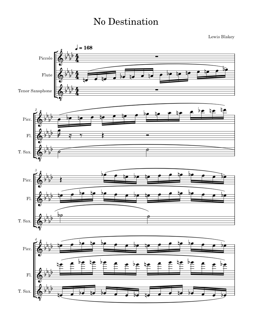 No_Destination Sheet music for Flute piccolo, Flute, Saxophone tenor ...
