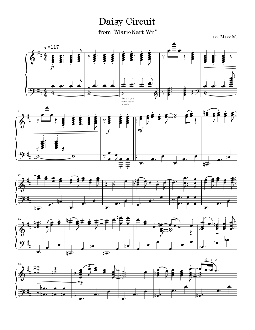 Daisy Circuit - Mario Kart Wii Sheet Music for Piano (Solo) | MuseScore.com