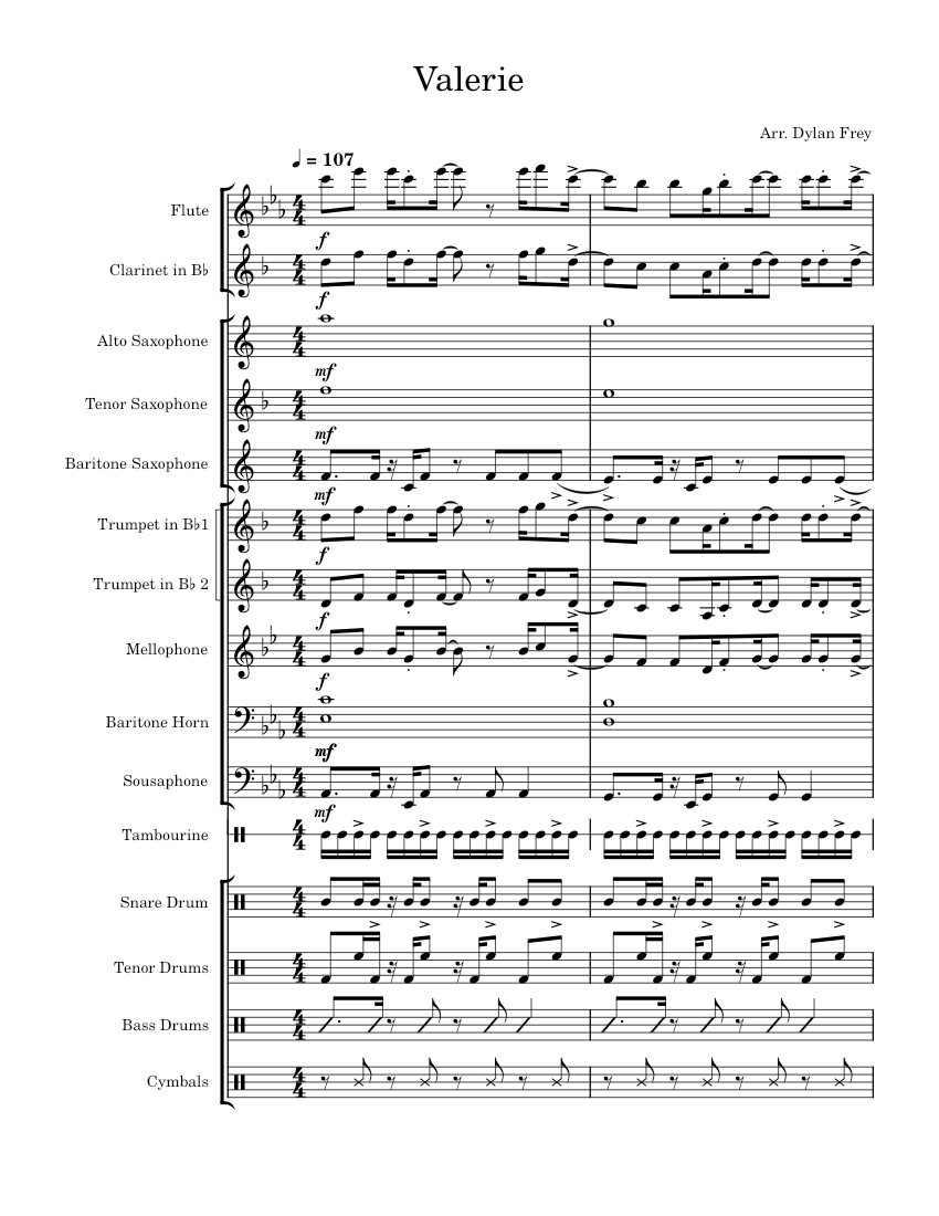 Valerie – Amy Winehouse Sheet Music for Tuba, Flute, Saxophone alto ...